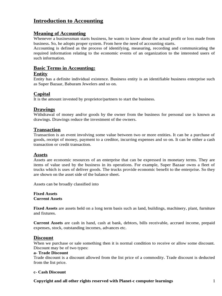 Introduction To Accounting | PDF | Debits And Credits | Money