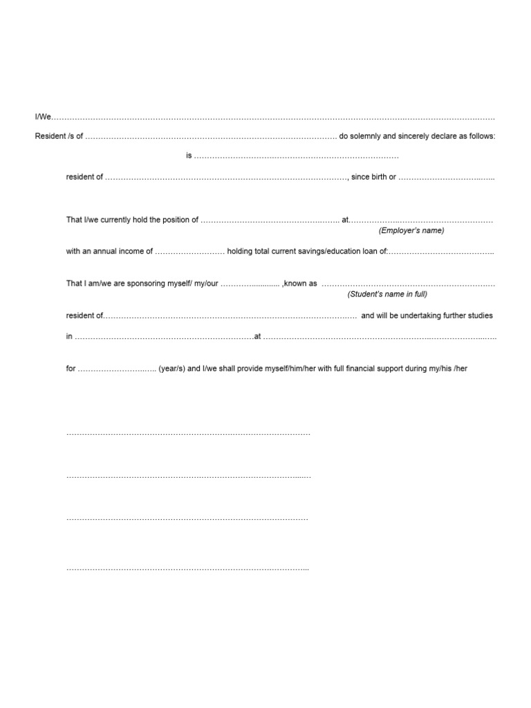 Financial Sponsorship Declaration Form | PDF