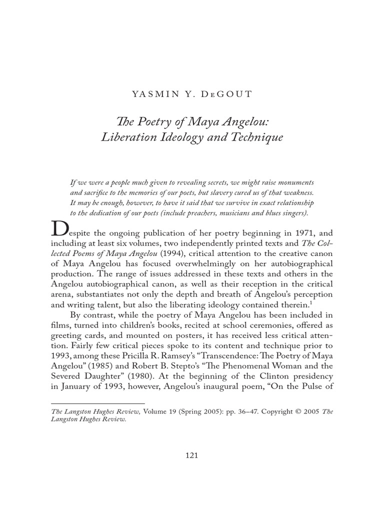 The Poetry of Maya Angelou Liberation Ideology and Technique Yasmin Y ...