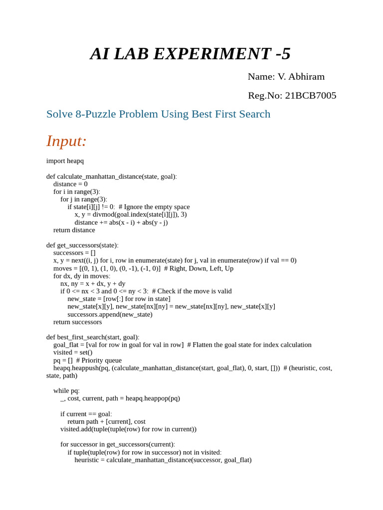 AI 8-Puzzle Solver Guide | PDF