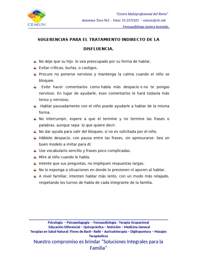 Sugerencias para El Tratamiento Indirecto de La Disfluencia. | PDF