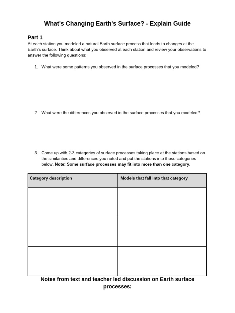 What's Changing Earth's Surface_ - Student Explain Guide Copy (1) | PDF ...