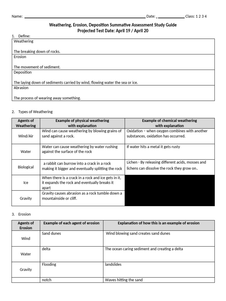 WED Summative Assessment Study Guide Copy | PDF | Weathering | Erosion