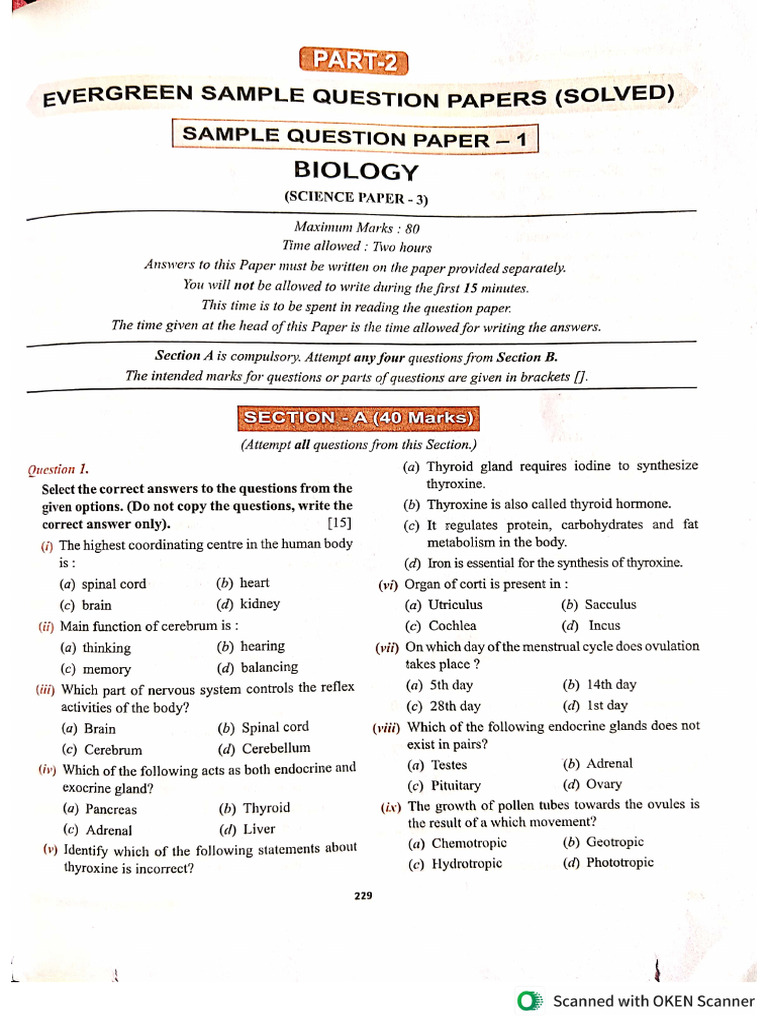 Biology Sample Paper | PDF