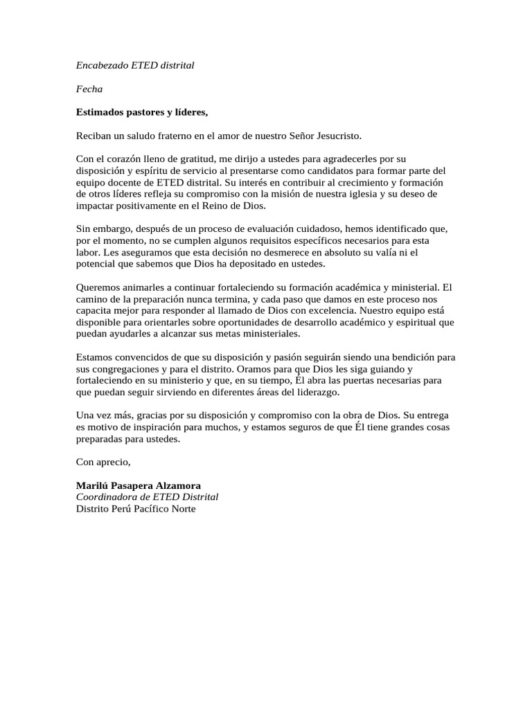 Agradecimiento a Candidatos ETED Distrital | PDF