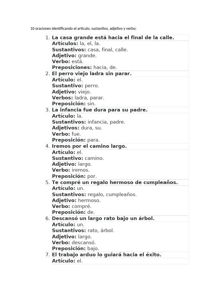 10 Oraciones Identificando El Articulo | PDF