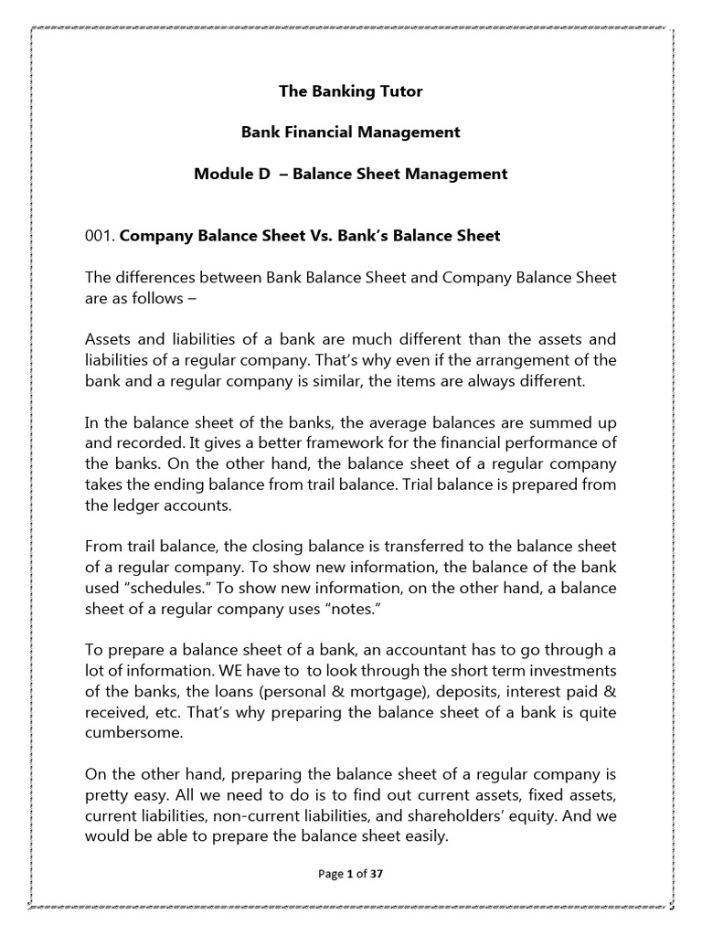 Bank Balance Sheet Management Guide | PDF | Basel Iii | Capital Requirement