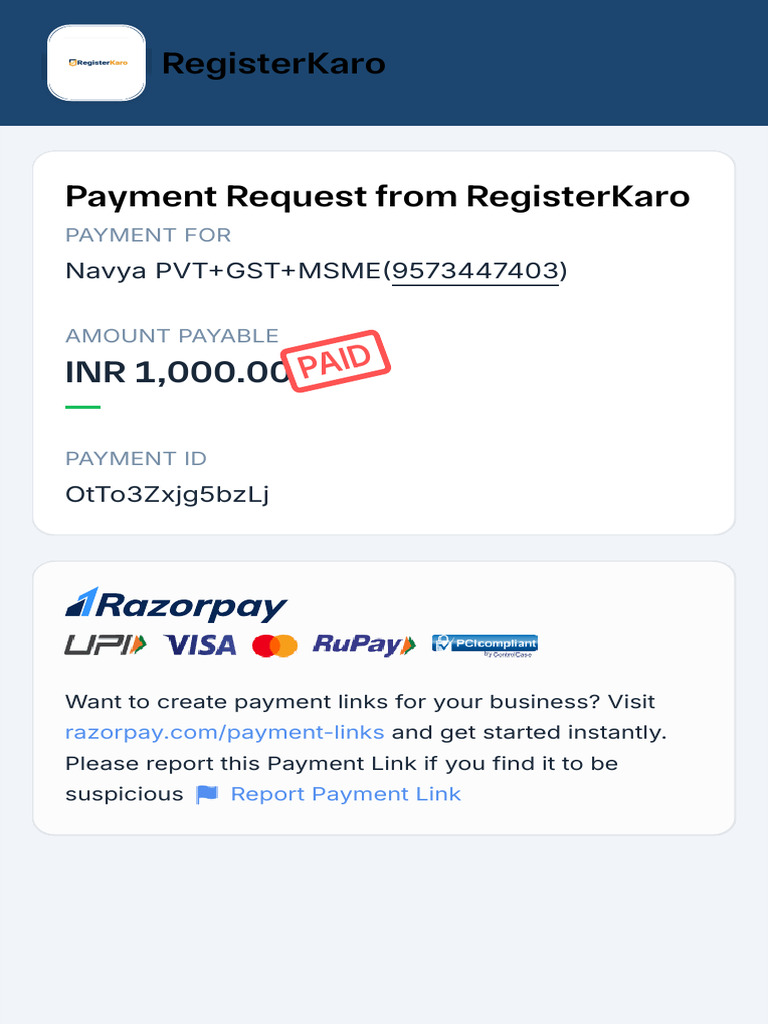 Payment Request from RegisterKaro | PDF