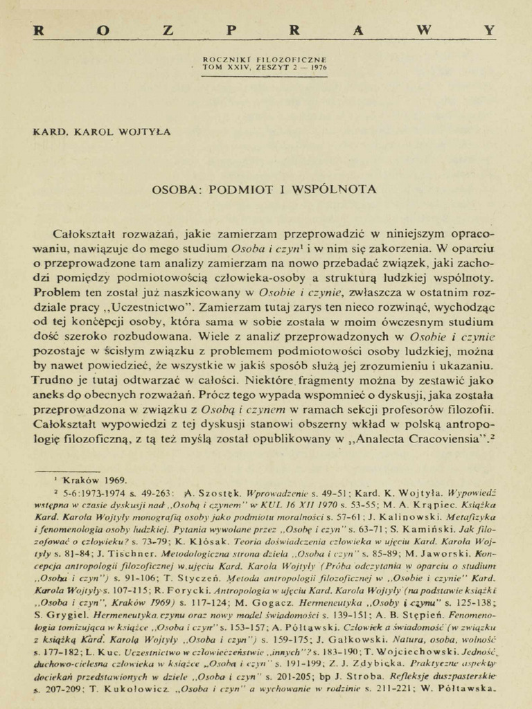 WojtyÅ A Karol - Osoba Podmiot I Wspolnota | PDF