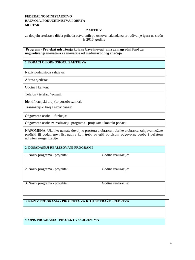 Obrazac Zahtjeva Inovacije | PDF