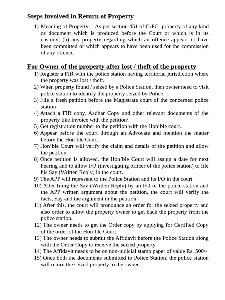 Steps to File Return of Property Petition | PDF