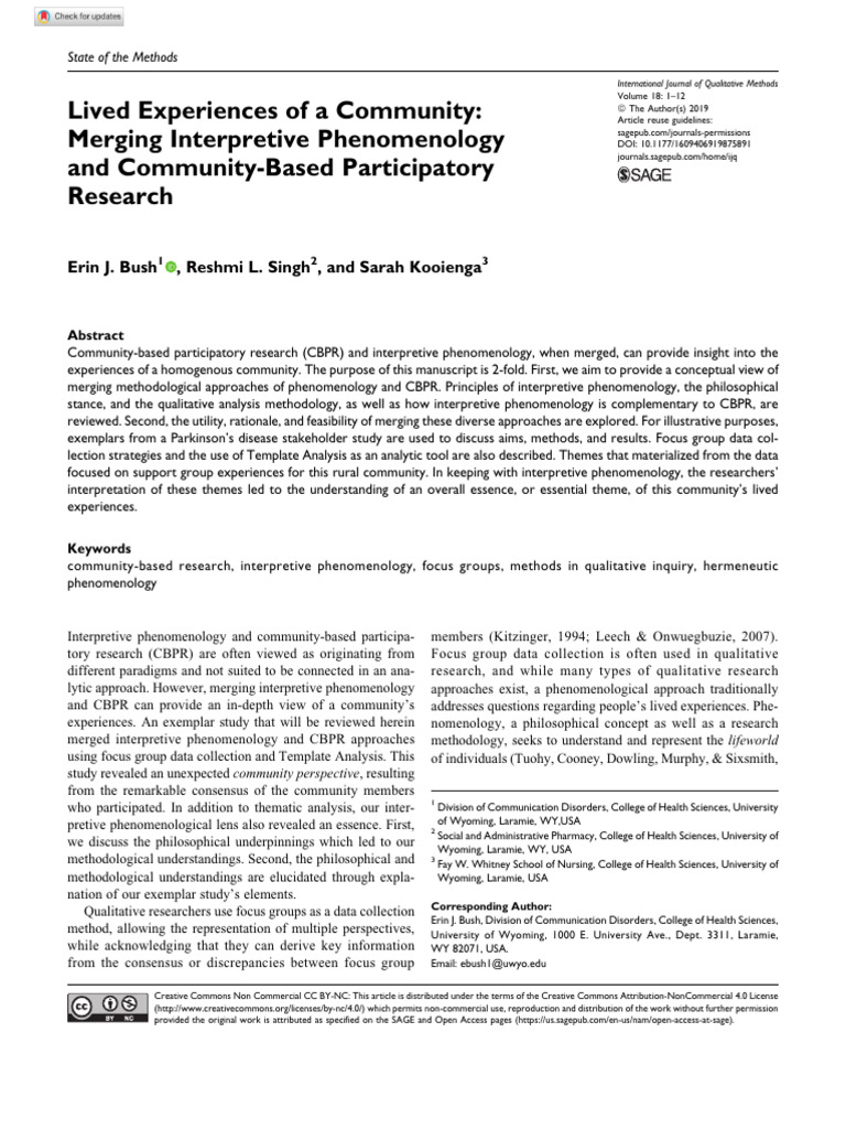 Bush Et Al 2019 Lived Experiences of A Community Merging Interpretive ...