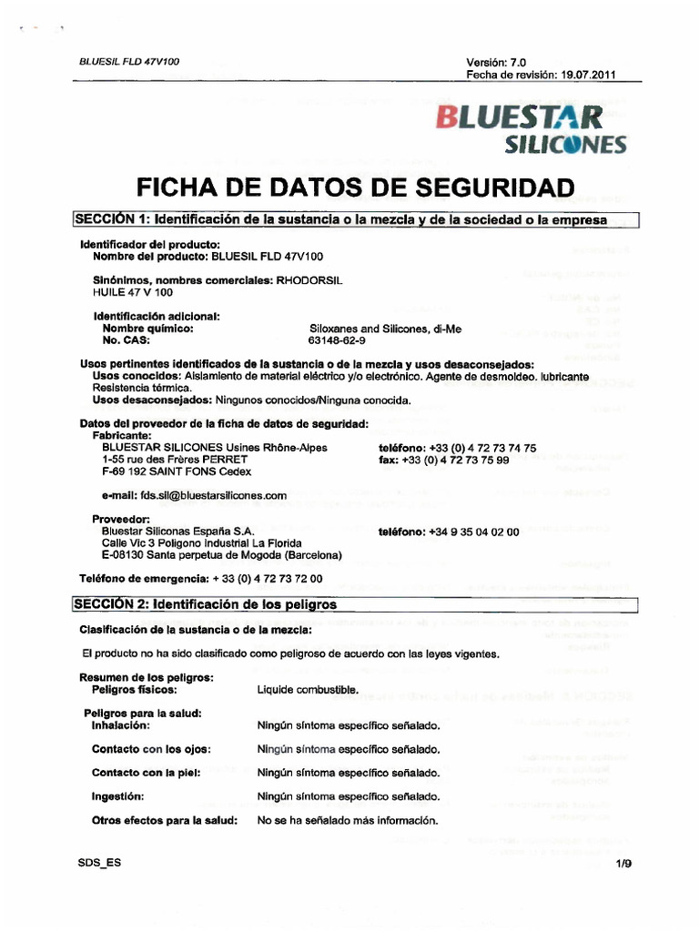 Bluesil FLD 47v100 (Aceite Siliconado) | PDF