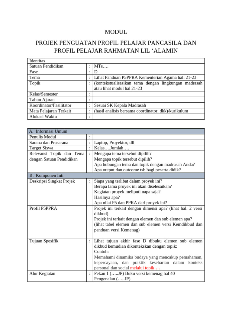 Template MODUL P5 PPRA | PDF