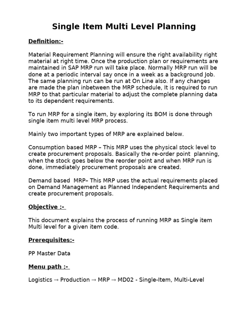 MD02 - SingleItem MultiLevel MRP | PDF