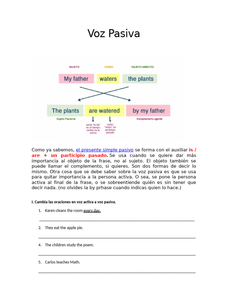 (Template) Ejercicios en Voz Pasiva. | PDF | Lingüística | Mecánica del ...