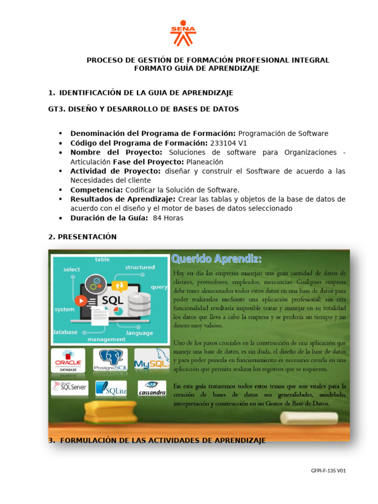 Guía de Aprendizaje en Bases de Datos | PDF | SQL | Bases de datos