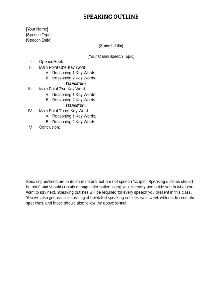 1 - 27 - Speaking Outline & Preparation Outline | PDF