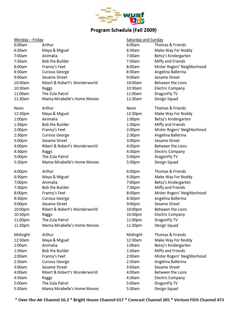 WUSF KIDS Channel Lineup Fall 2009 | PDF