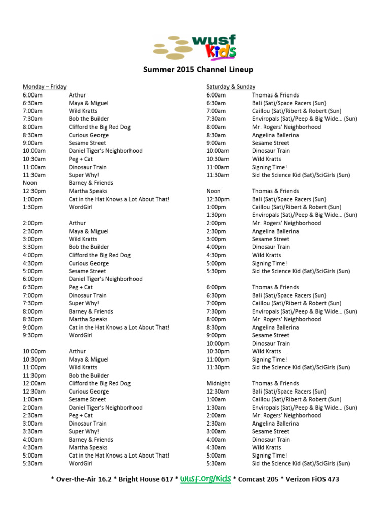 WUSF KIDS Channel Lineup 2015 Summer | PDF | Pbs Kids