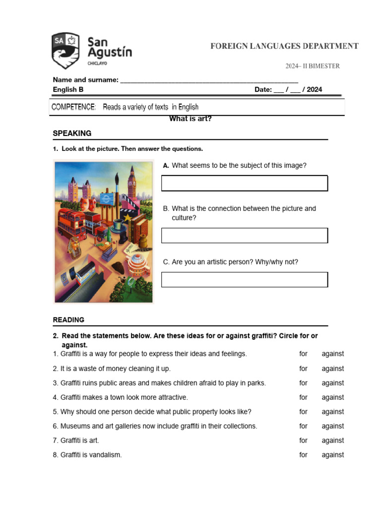 3.°sec - English B - Ivbim2024 - Week3 - Worksheet1 | PDF | Graffiti