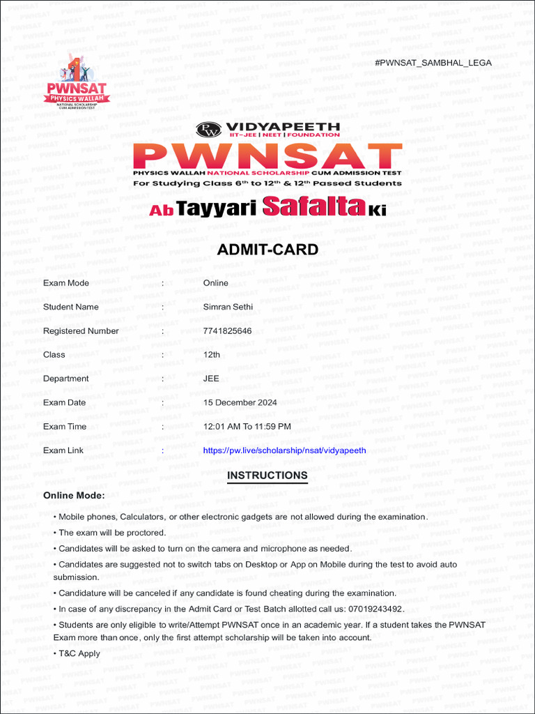 Admit Card 2 | PDF