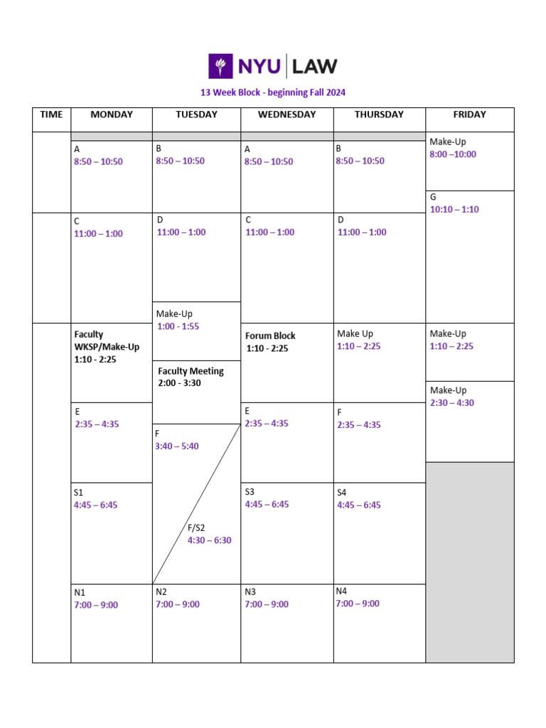 Fall 2024 13-Week Block Schedule | PDF