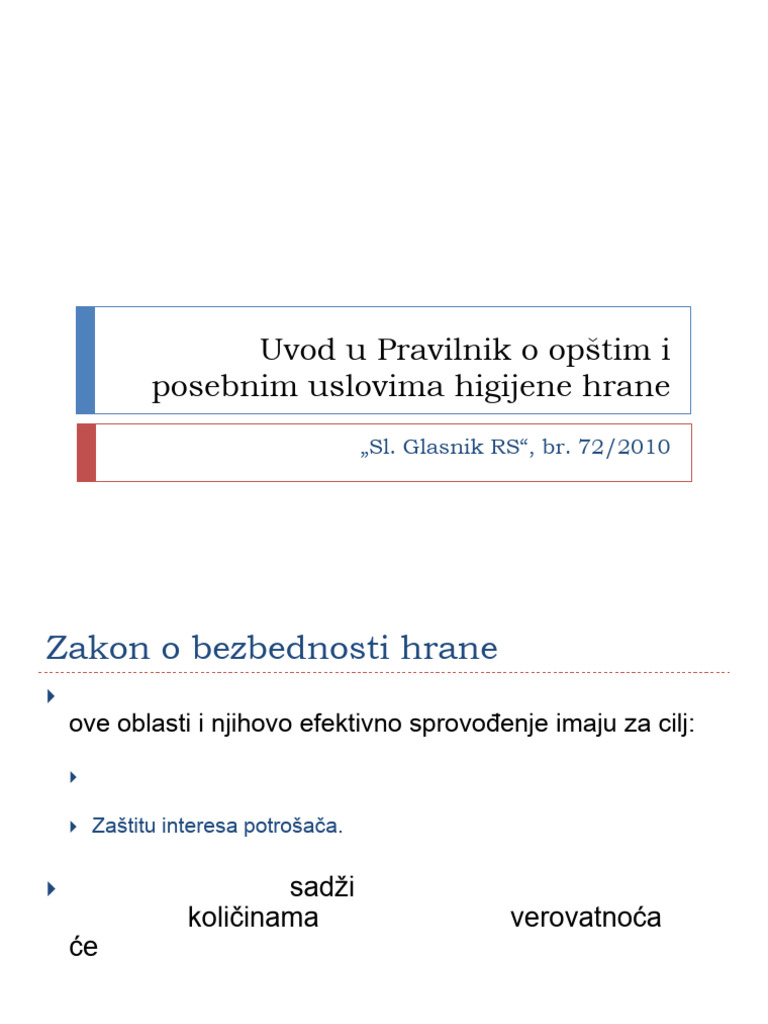 Uvod U Pravilnik o Higijeni Hrane | PDF