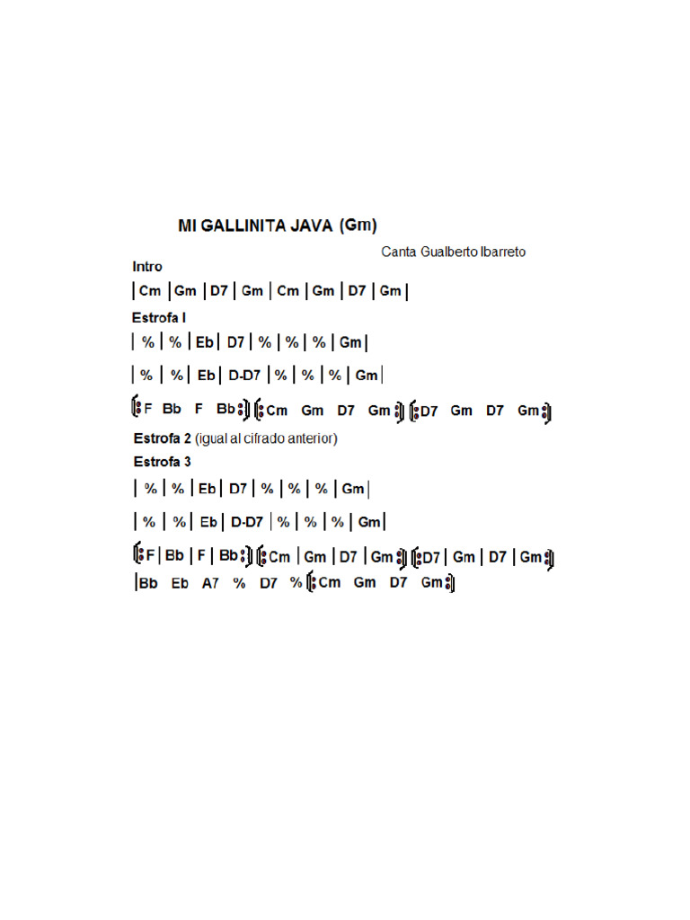 Mi Gallinita Java (Cifrado en GM y F#M) | PDF