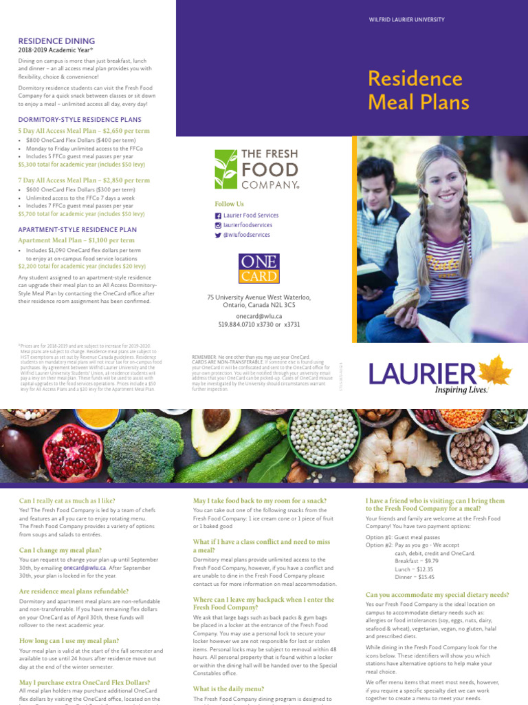 Laurier Food Services Meal Plan Brochure | PDF | Meal | Menu