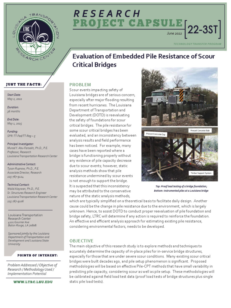 Capsule 22 3ST Evaluation of Embedded Pile Resistance of Scour Critical Bridges | PDF | Methodology