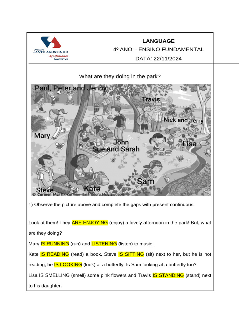 Activities in the Park: Present Continuous | PDF