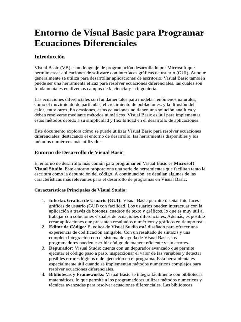 Visual Basic para Ecuaciones Diferenciales | PDF | Entorno de desarrollo integrado | Básico