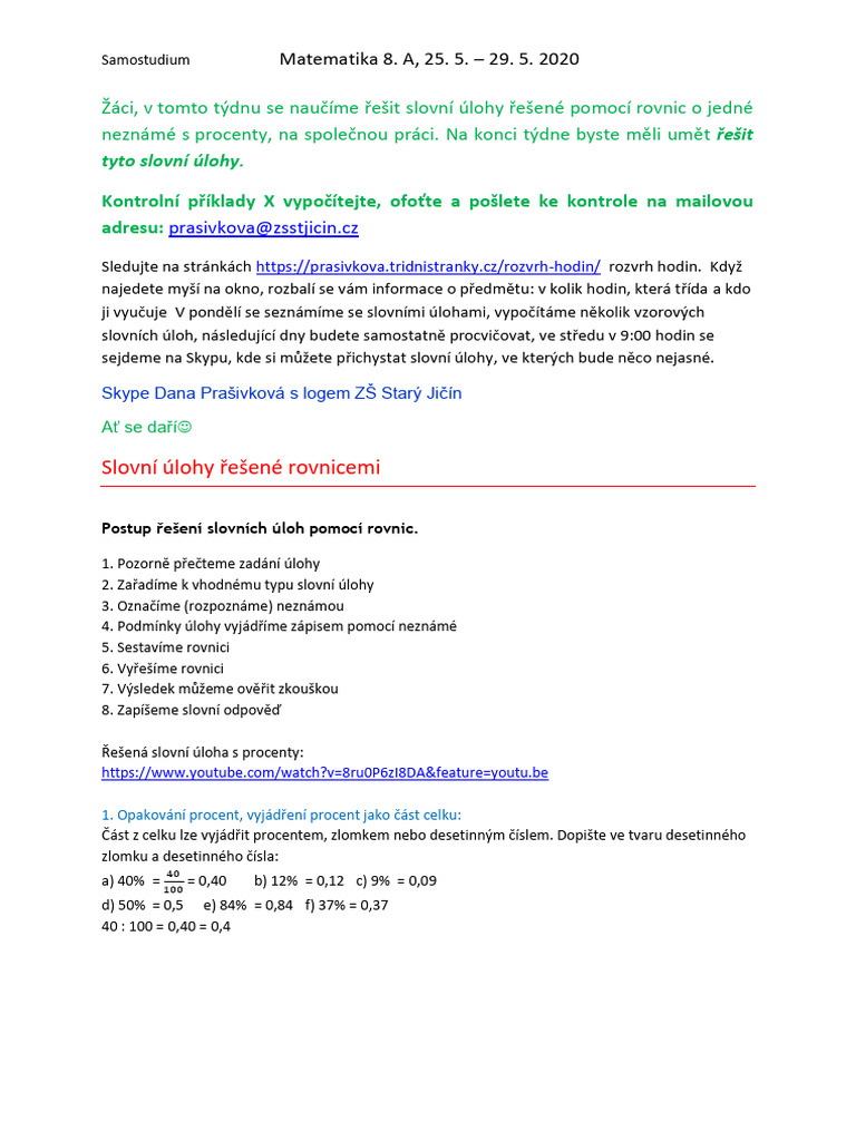 Matematika 8 A Samostudium 25 5 29 5 2020 | PDF