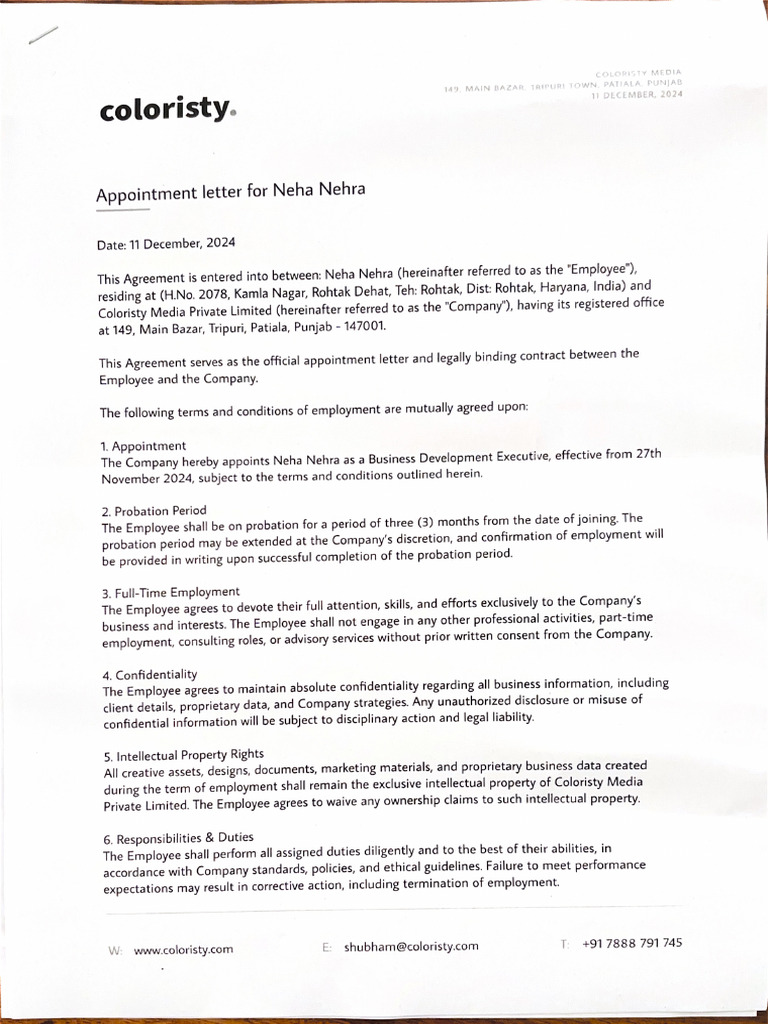 Appointment Letter | PDF