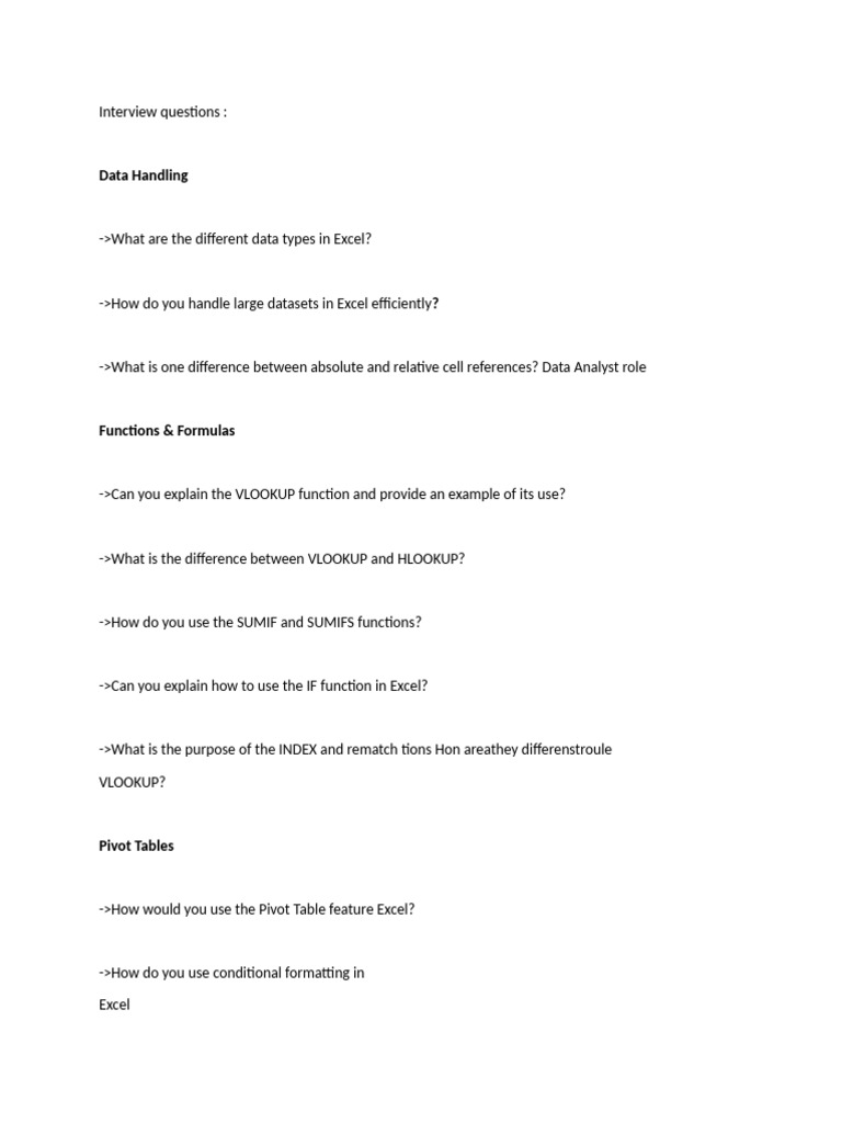 Interview Questions Excel | PDF