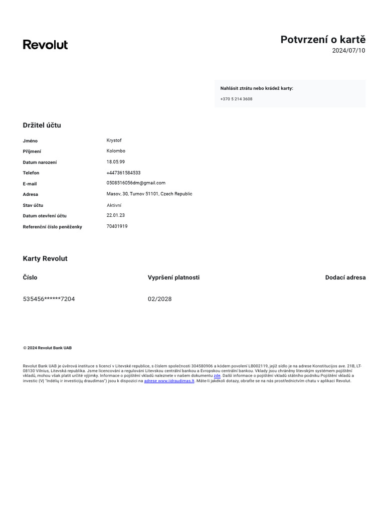 Potvrzení o Kart: DR Itel Ú Tu | PDF