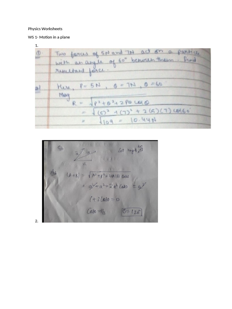 Physics Worksheets on Motion and Vectors | PDF