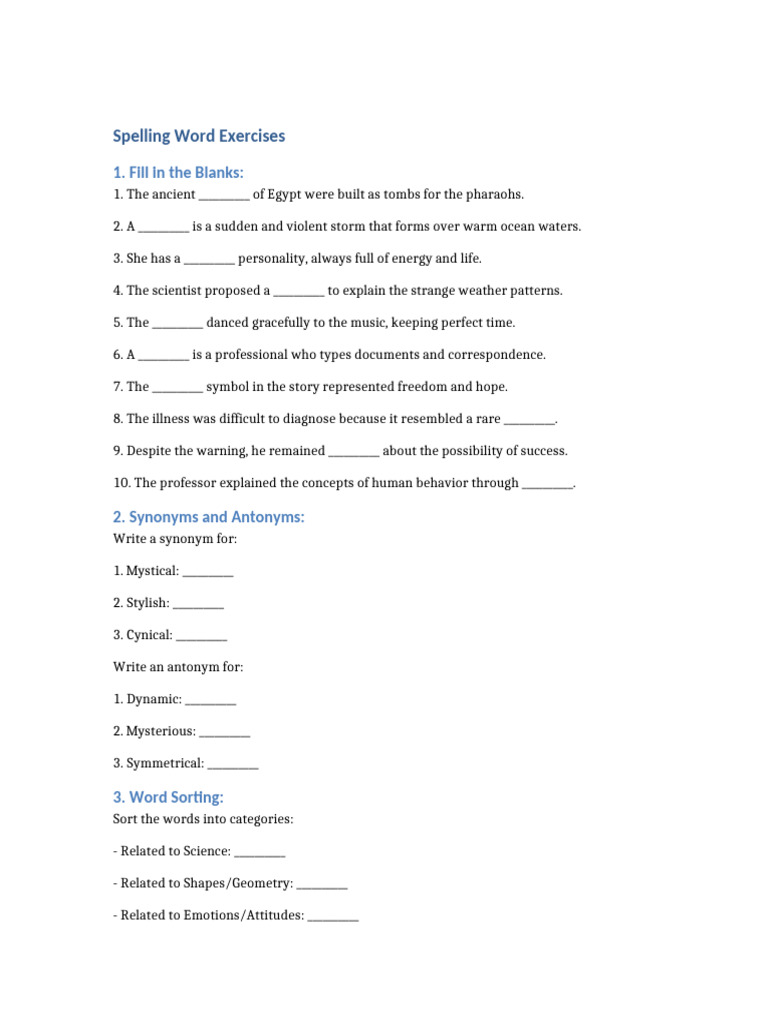 Sea Spelling Word Exercises | PDF