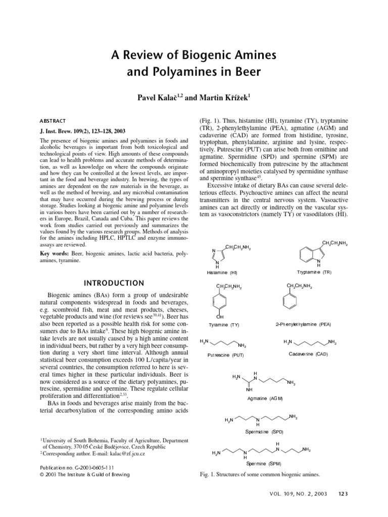 A Review of Biogenic Amines and Polyamines in Beer | PDF