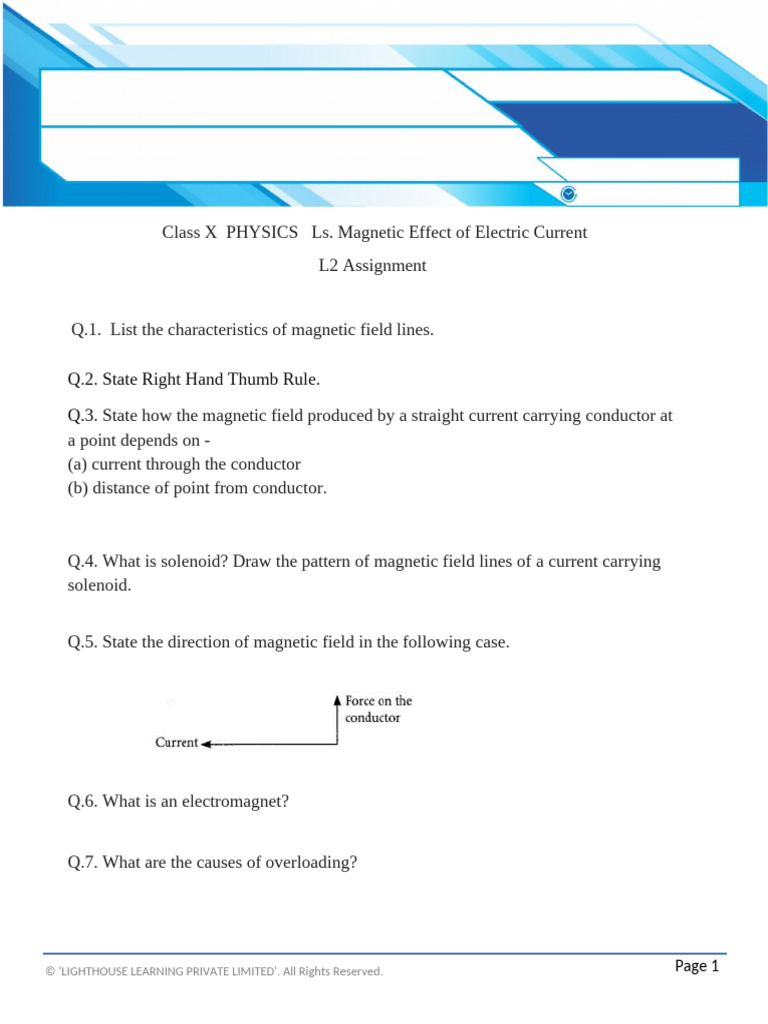Cl. X PHY Ls. MagneticEffect of Electric Current - L2 Assignment | PDF