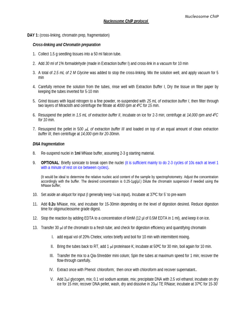 3 Nucleosome ChiP Protocol | PDF | Biochemistry | Chemistry