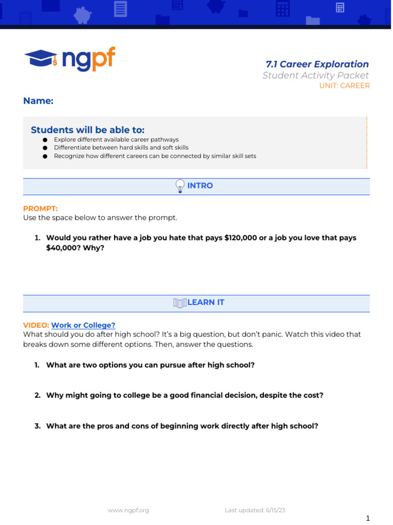 7.1 Student Activity Packet | PDF | Skill | Employment