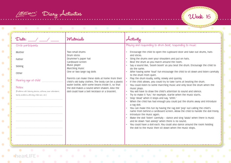 1 - LittlEARS Diary Activity 16 - English | PDF