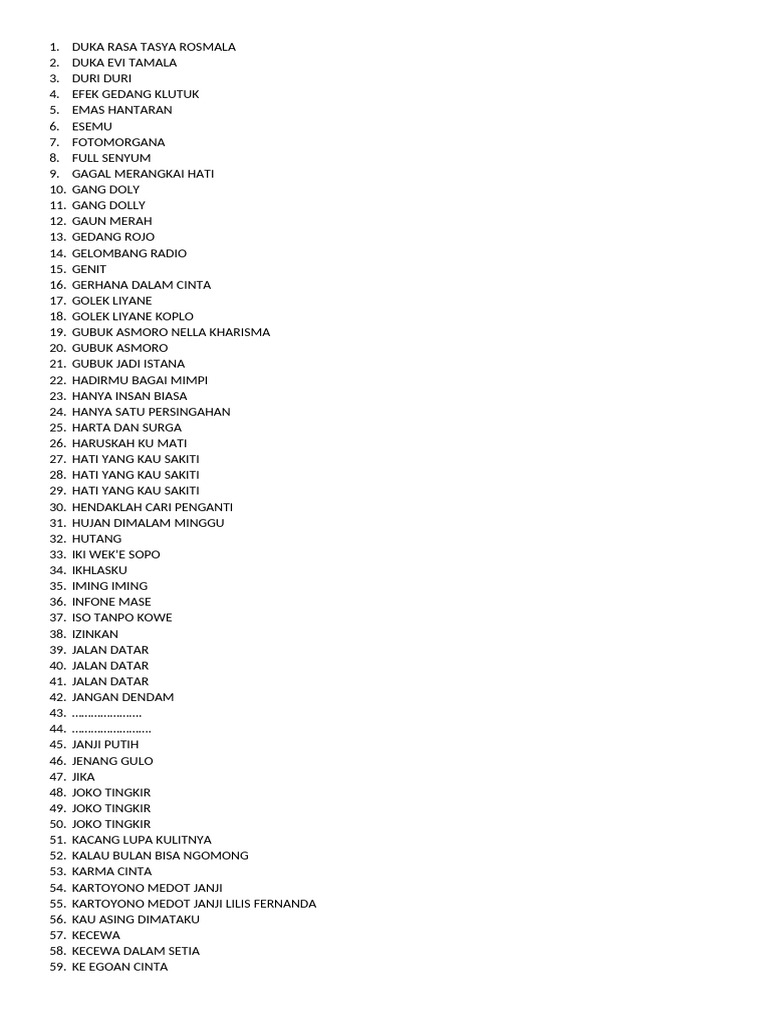 Daftar Lagu Cinta dan Kehidupan | PDF