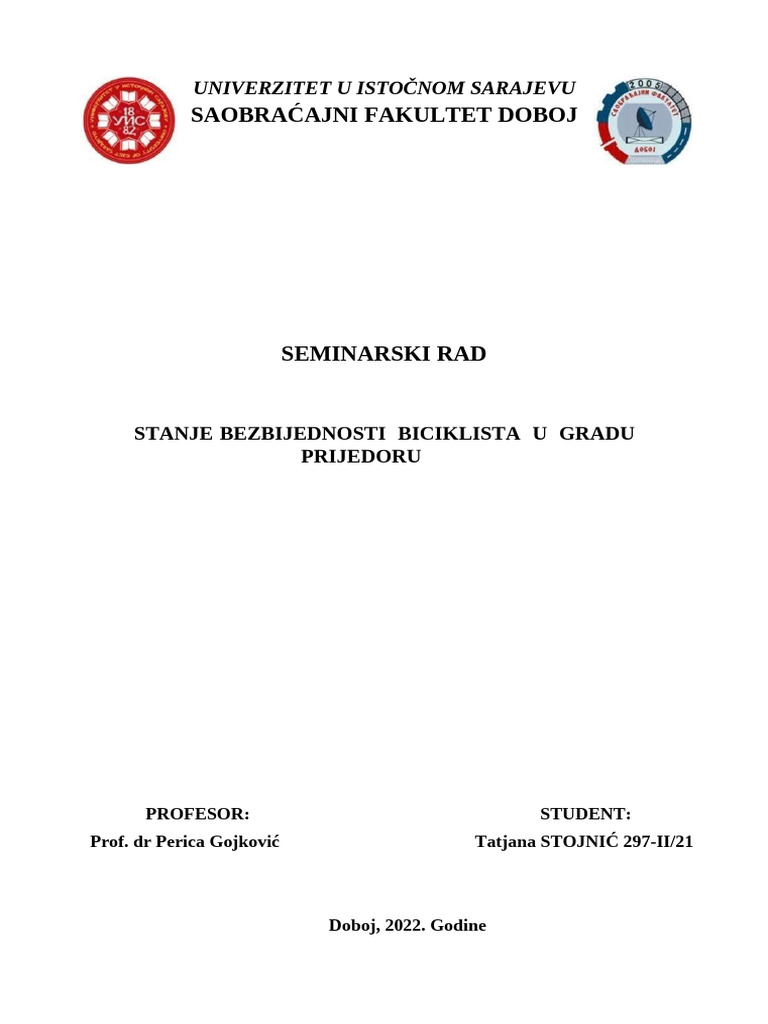Saobraćajni Fakultet Doboj: Univerzitet U Istočnom Sarajevu | PDF