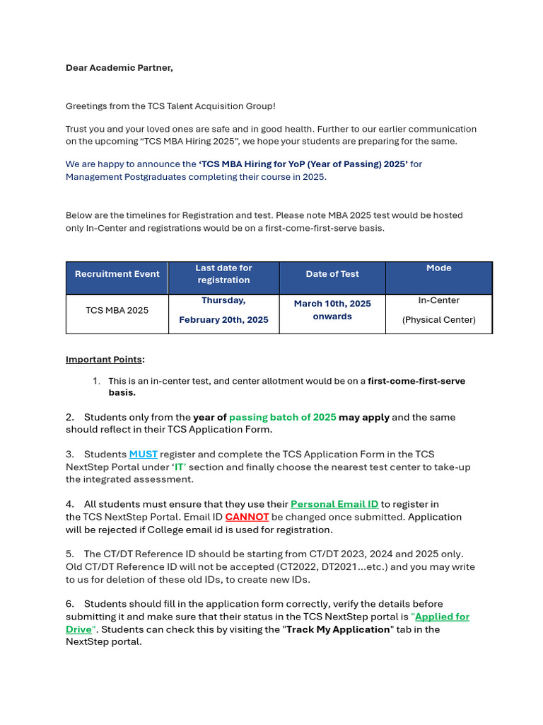 Tcs Mba Hiring 2025 | PDF | Educational Stages