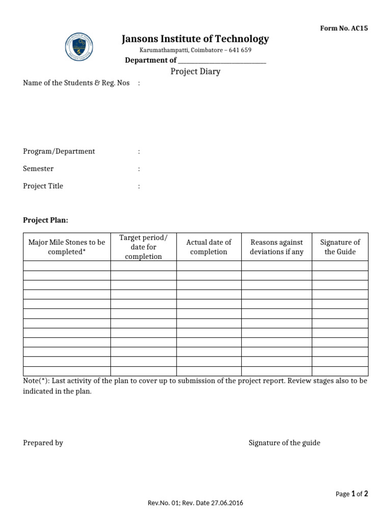AC15 - Project Diary (1) | PDF