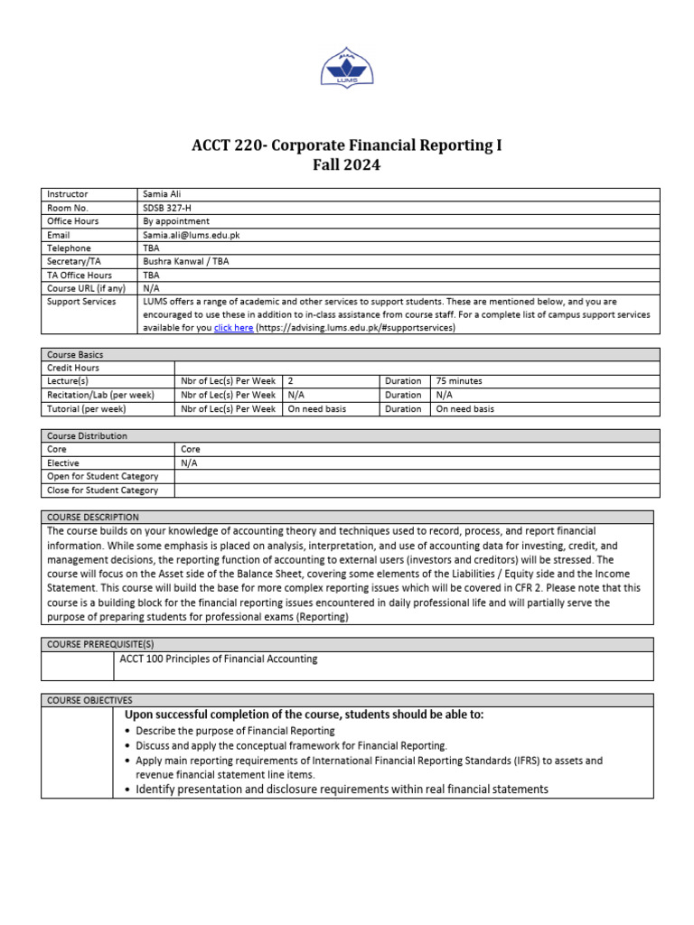 ACCT 220- Corporate Financial Reporting I | PDF | Income Statement | Inventory