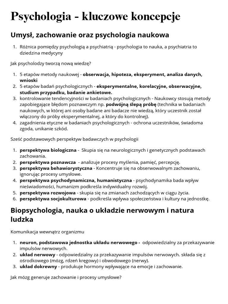 Psychologia - Kluczowe Koncepcje | PDF